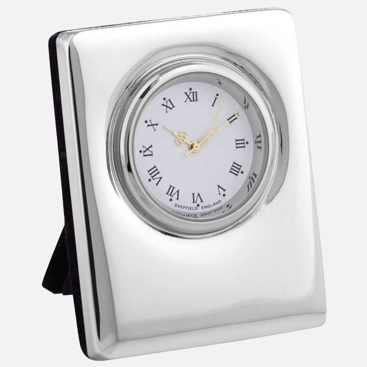 Sterling Silver Plain Design Clock With Grey Velvet Back | Carrs Silver